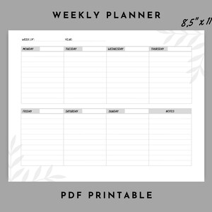 Minimalist Undated Weekly Planner, Printable and Fillable Versions ...