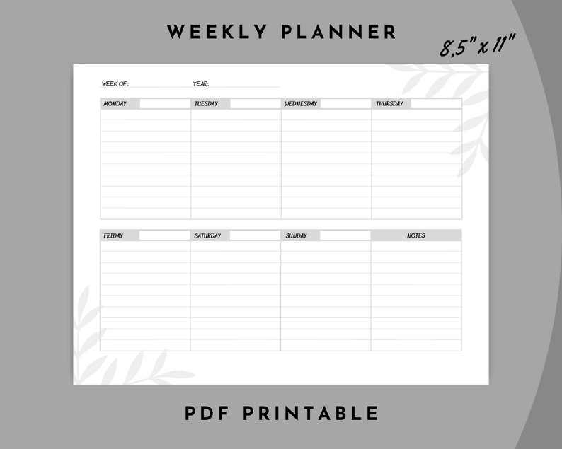 Minimalist Undated Weekly Planner, Printable and Fillable Versions ...
