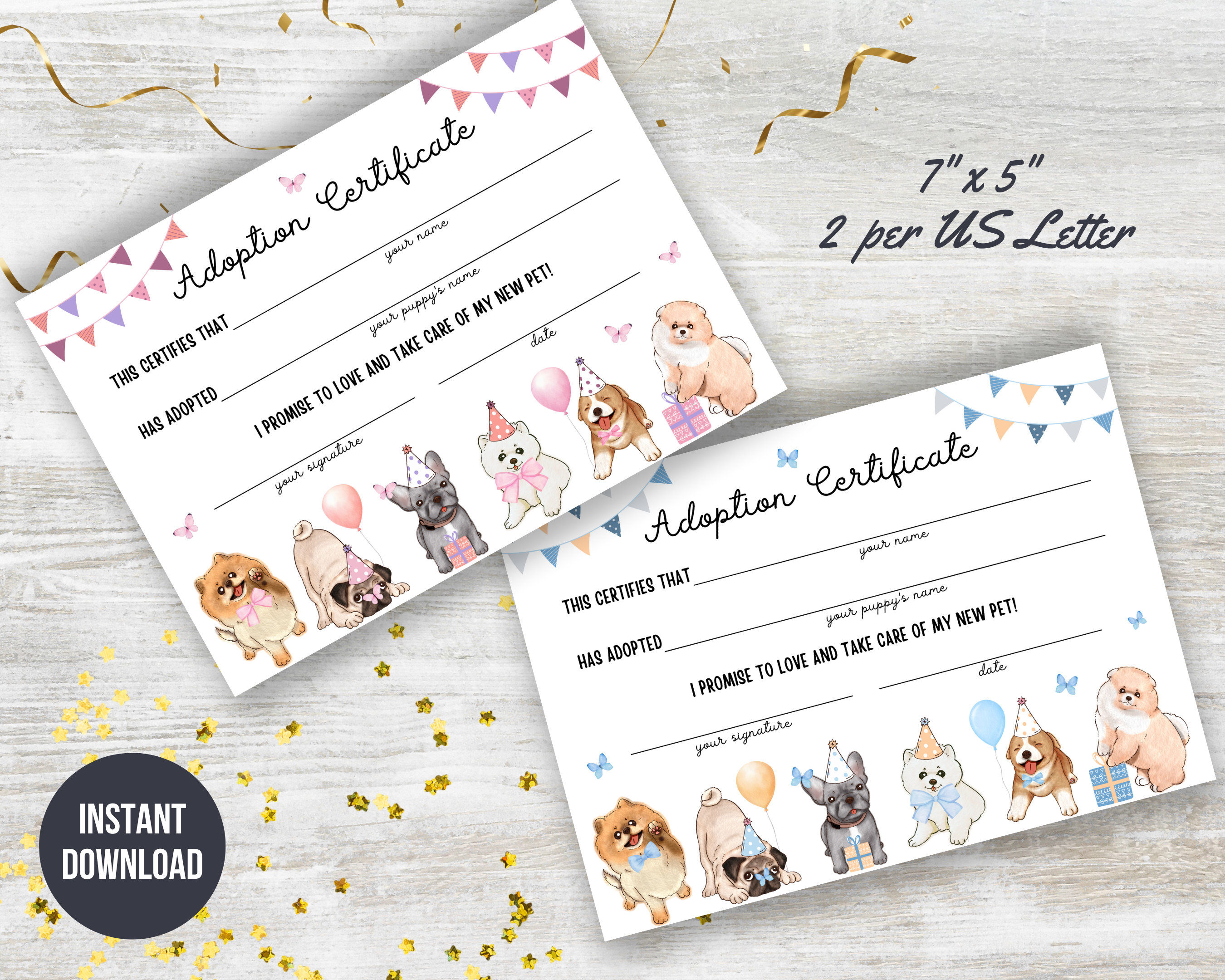 Printable Dog Birthday Party Adoption Certificate, Puppy Adoption ...