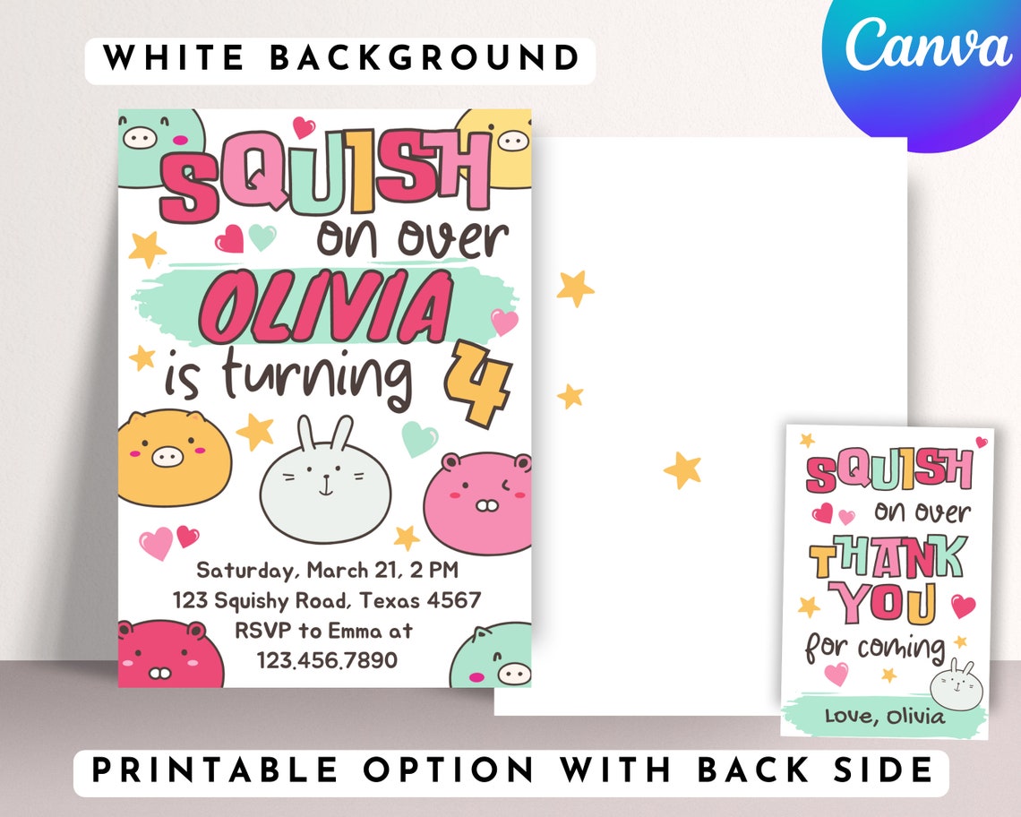Editable and Printable Squish on Over Birthday Invitation Card Plus ...