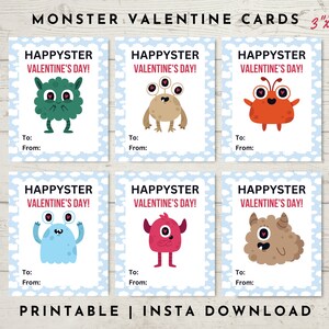 Kids Monster Valentines Day Cards, Happyster Valentines Day, Printable ...