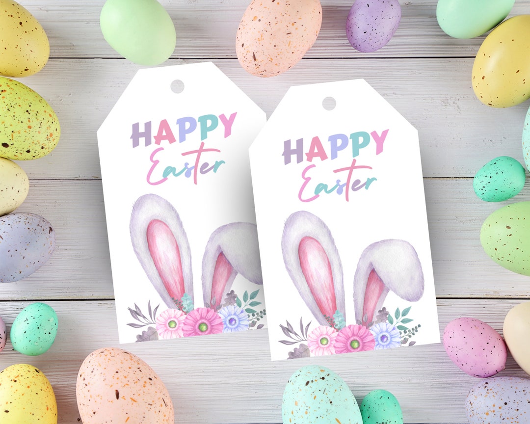 Printable Happy Easter Bunny Gift Tag, Pastel Colors, Easter Basket ...