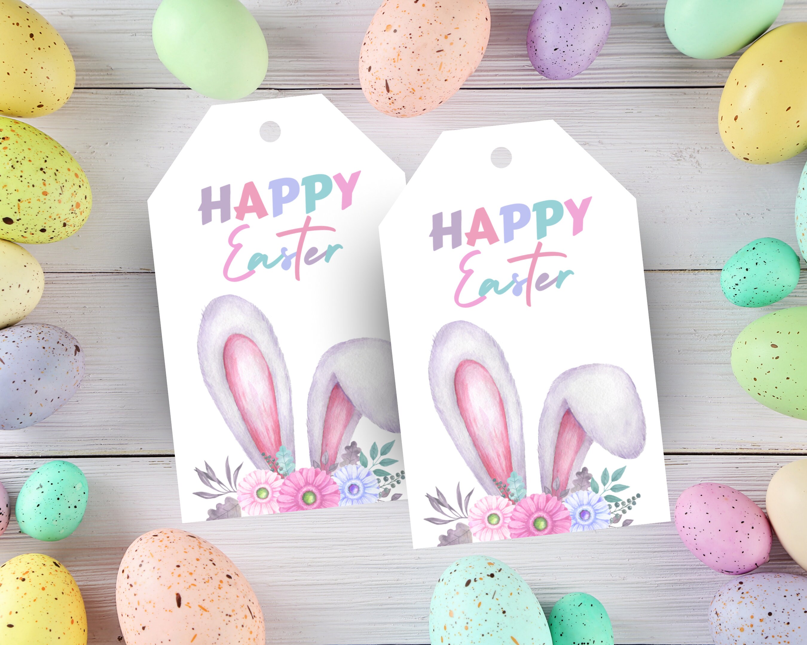 Printable Happy Easter Bunny Gift Tag, Pastel Colors, Easter Basket ...