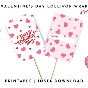 Printable Valentine's Day Lollipop Wrap, Kids Printable Valentine ...