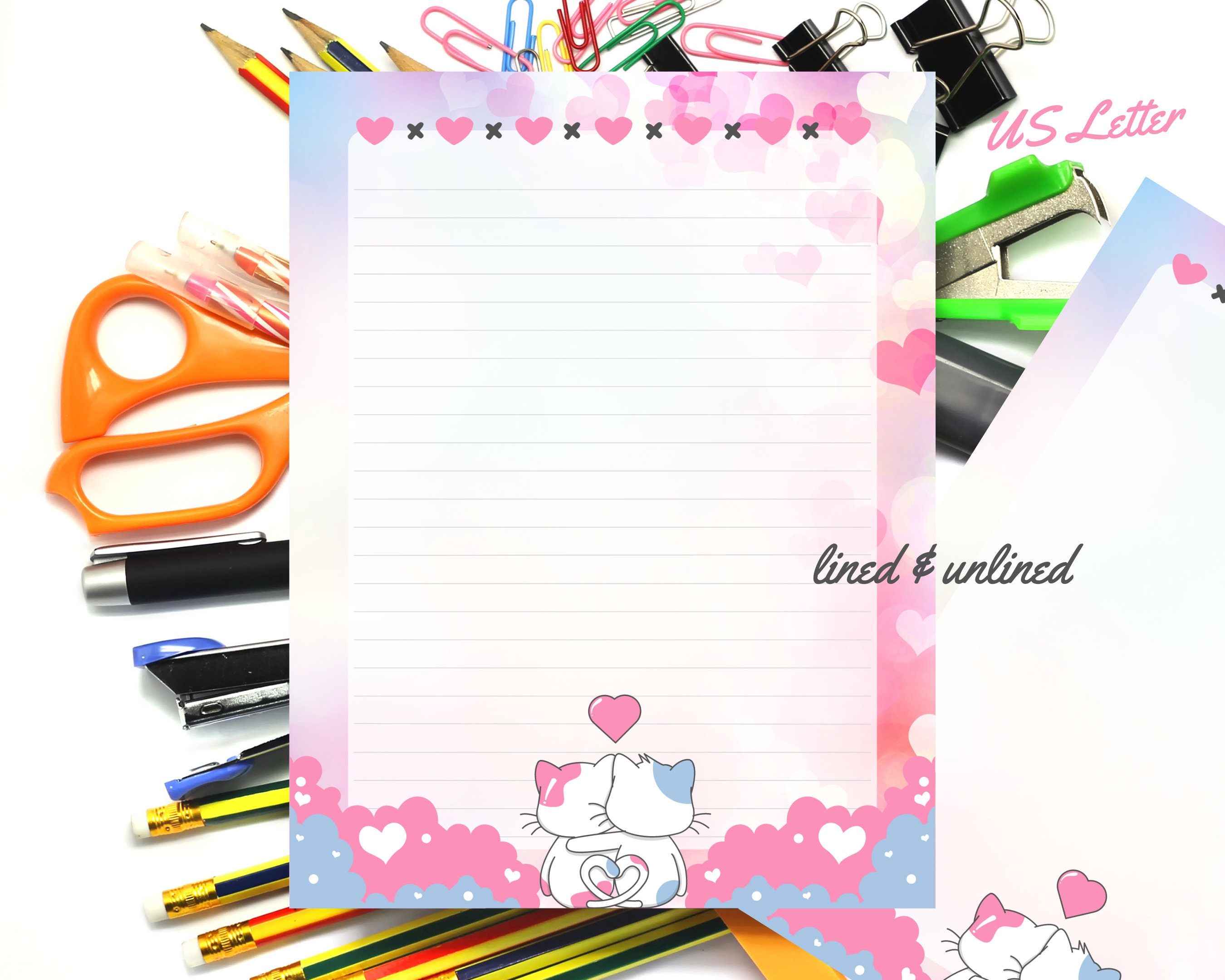 Printable Cute Valentine's Day Stationery, Cat Love Valentine's Day ...