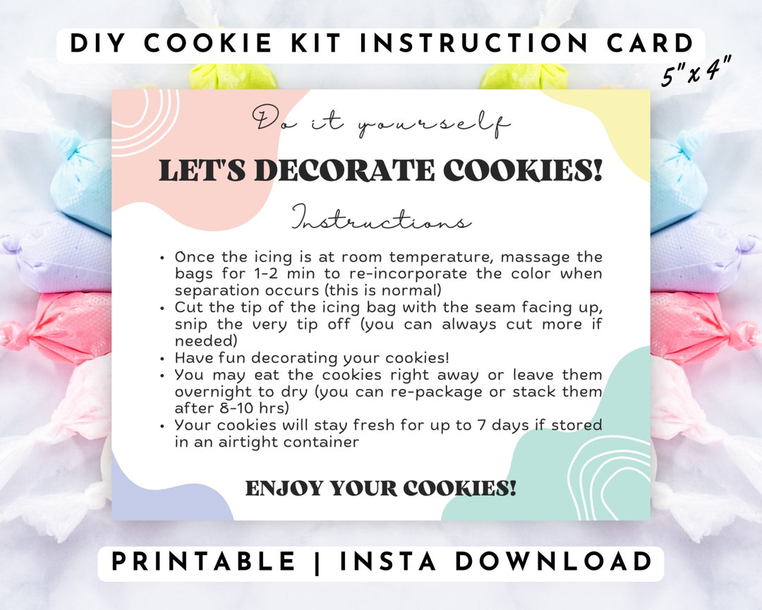 Printable Instructions Card for DIY Cookie Kit, Let's Decorate Cookies ...