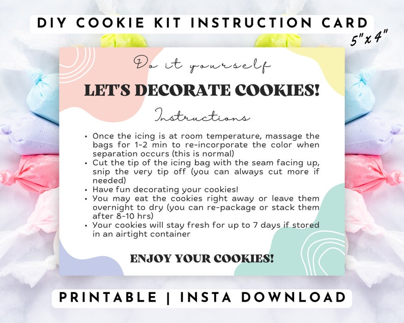 Printable Instructions Card for DIY Cookie Kit, Let's Decorate Cookies ...