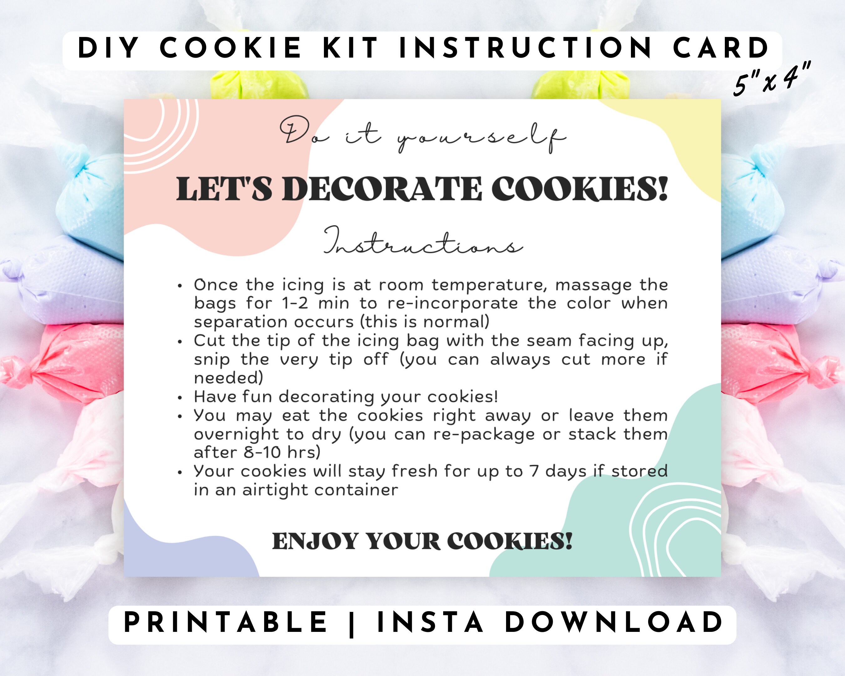 Printable Instructions Card for DIY Cookie Kit, Let's Decorate Cookies ...