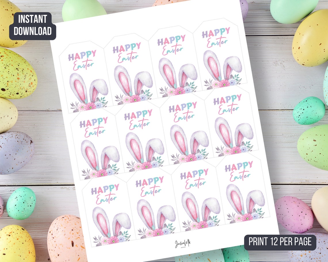 Printable Happy Easter Bunny Gift Tag, Pastel Colors, Easter Basket ...