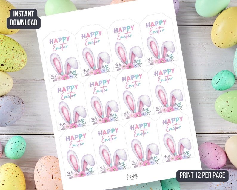 Printable Happy Easter Bunny Gift Tag, Pastel Colors, Easter Basket ...