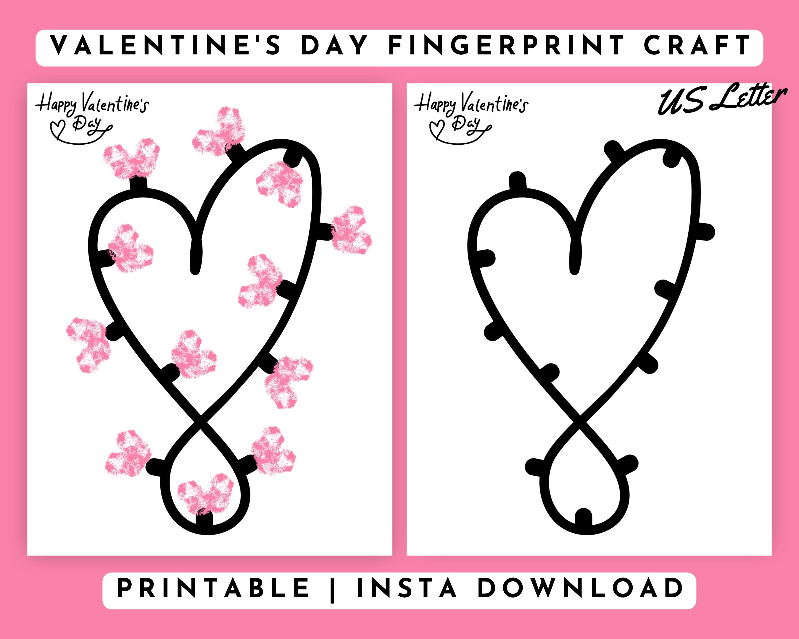 Printable Valentine's Day Fingerprint Craft, Valentine Kids Activity ...