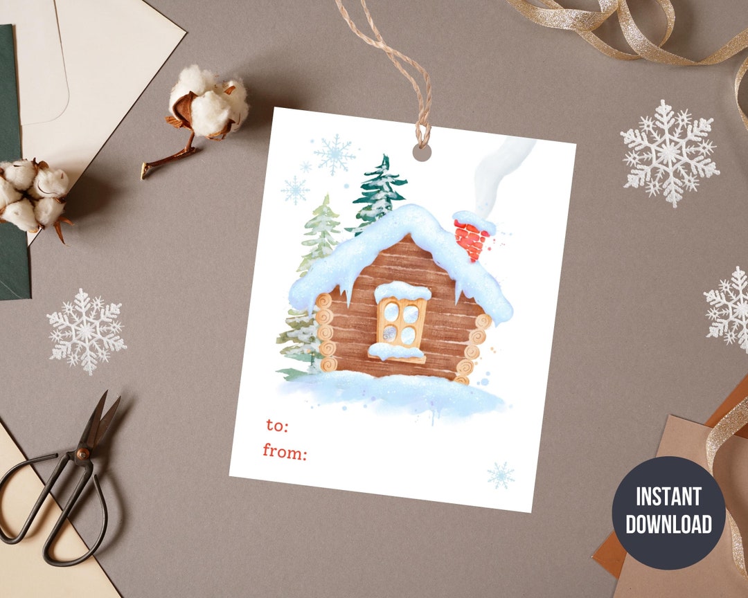 Printable Winter Holidays Gift Tag, Cute House With Chimney Treat Tag ...