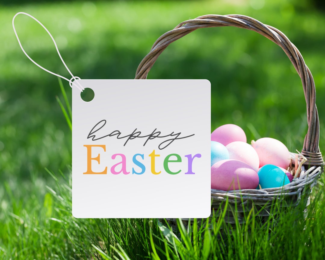 Printable Happy Easter Square 2" Gift Tag, Happy Easter Minimalist ...