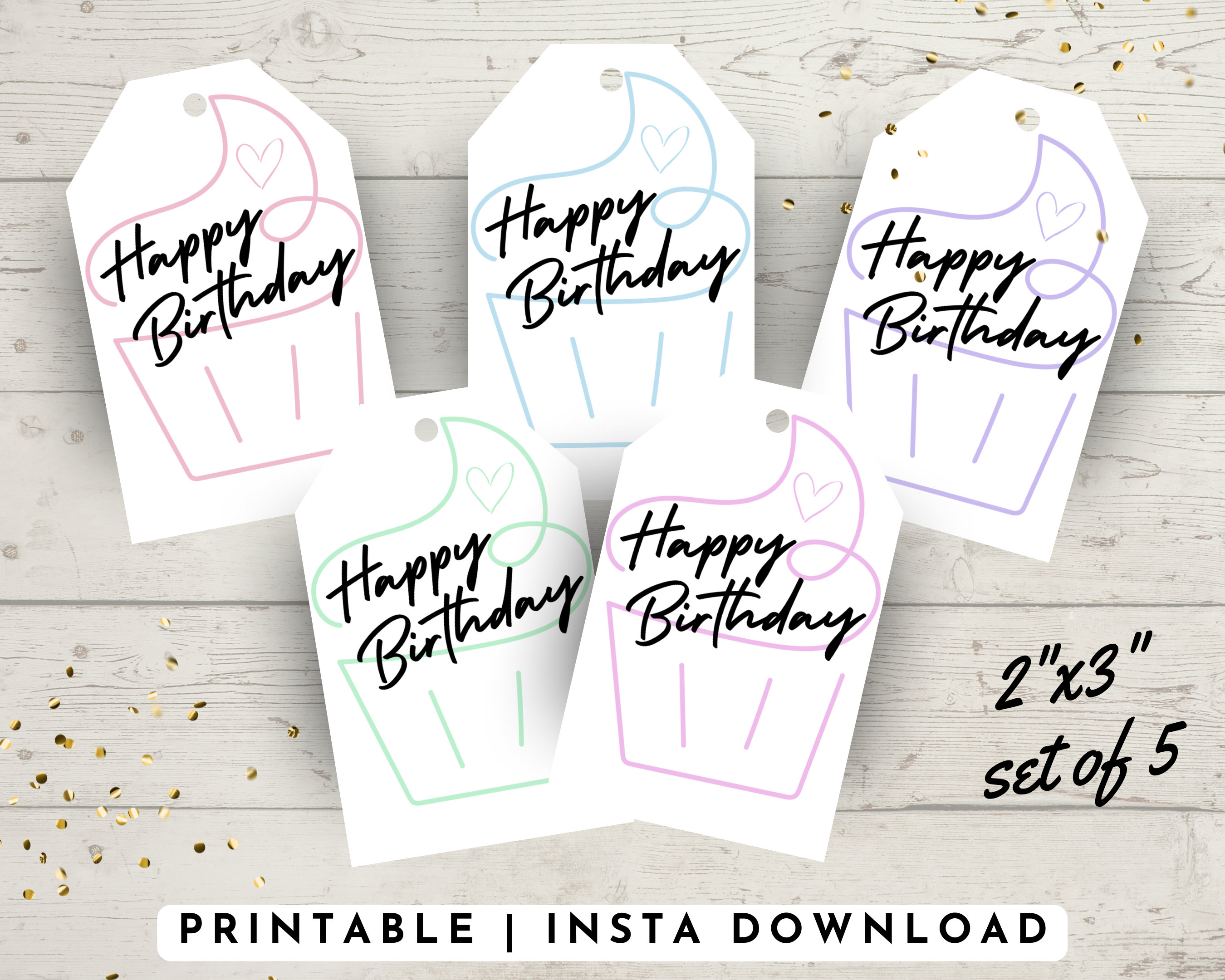 Printable Pastel Happy Birthday Gift Tags, Birthday Tag, Printable Hang ...