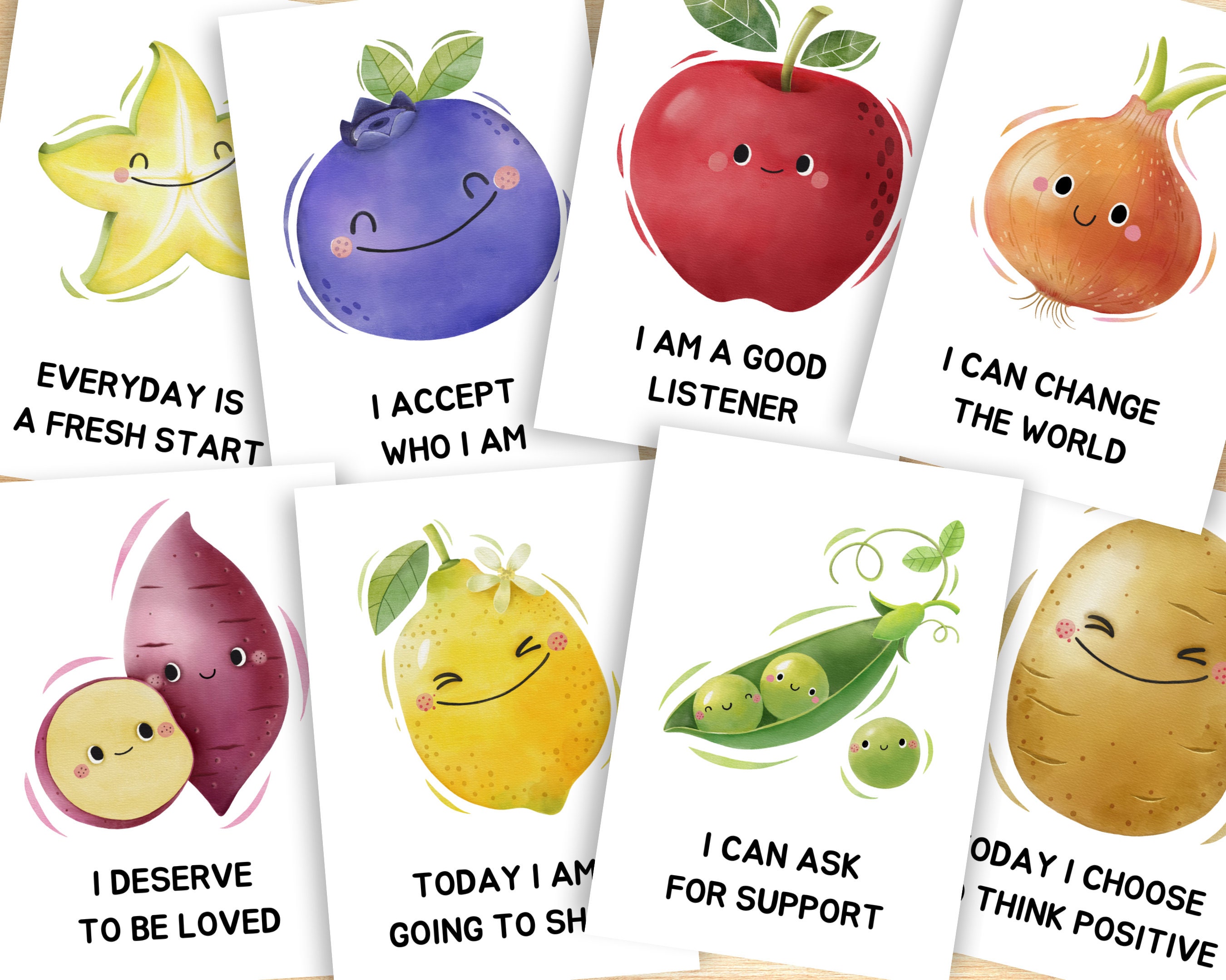 Printable Cute Veggies and Fruits Affirmations for Kids, Children's ...
