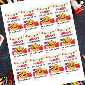 Printable Thanks for Making Me One Smart Cookie Tag, Teacher ...