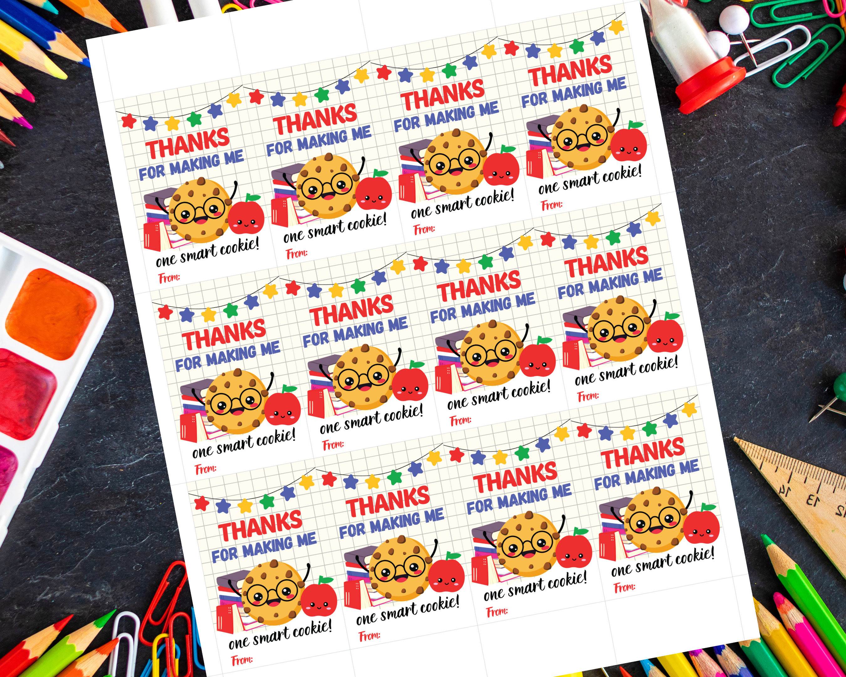 Printable Thanks for Making Me One Smart Cookie Tag, Teacher ...