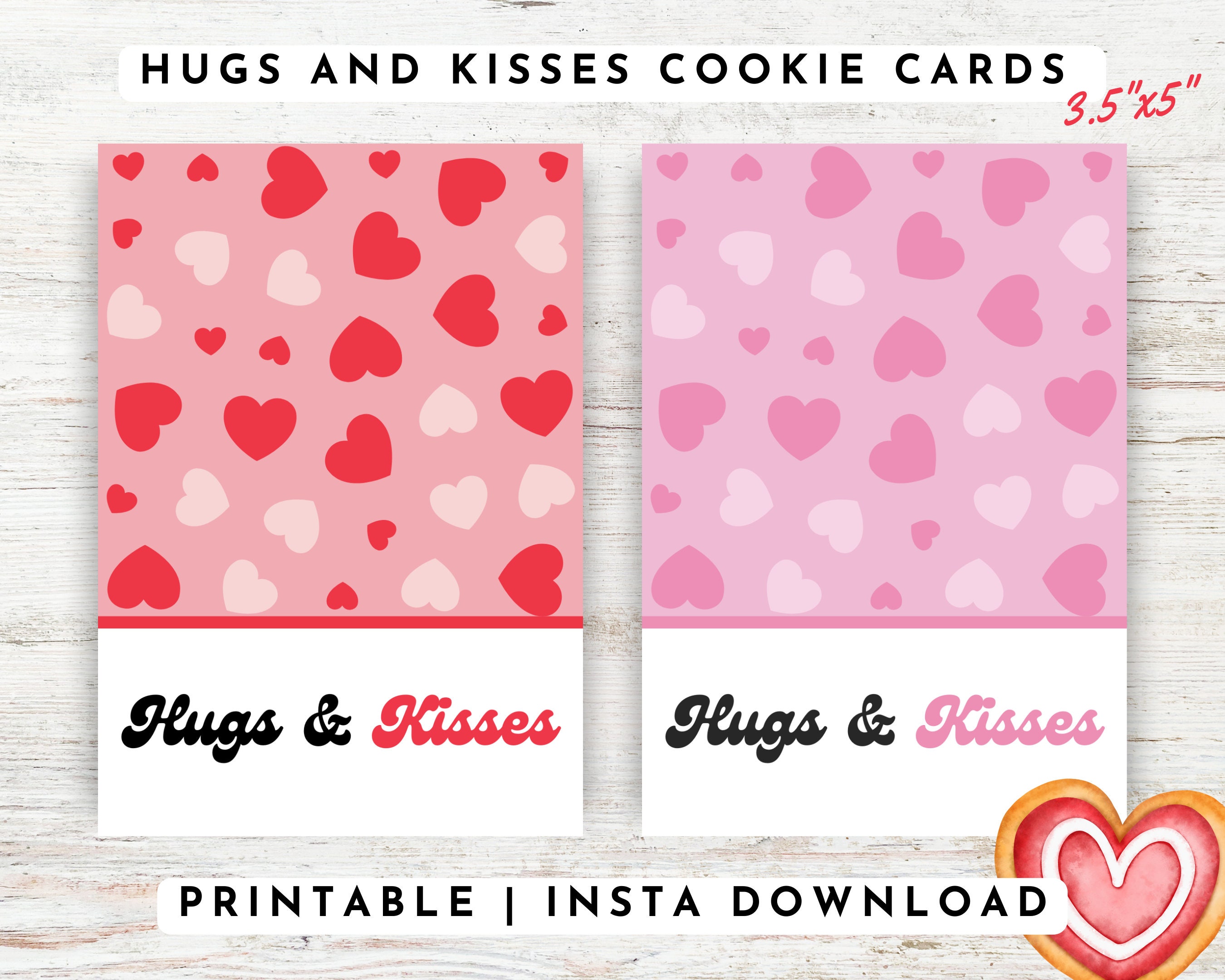 Printable Hugs and Kisses Cookie Cards, Pink and Red Set of 2 ...