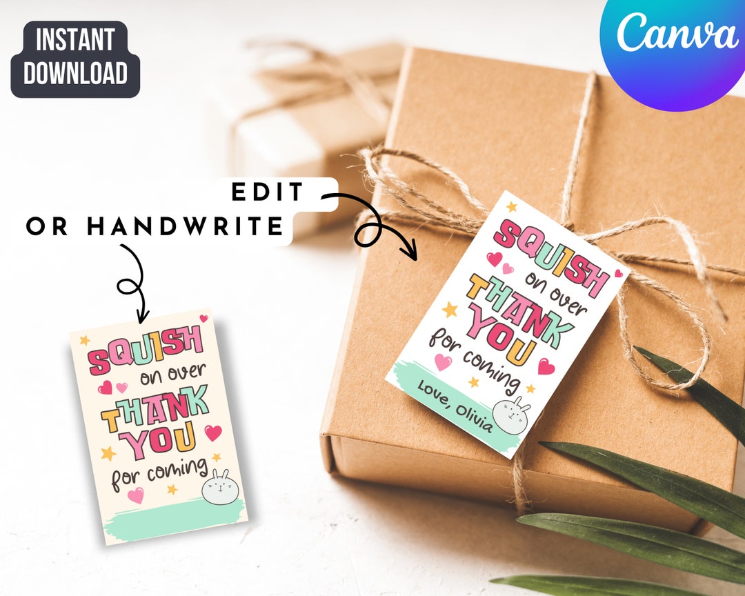 Editable and Printable Squishmallow Thank You Birthday Tags, Kids ...