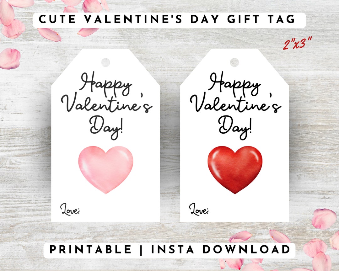 Printable Cute Valentine's Day Gift Tags, Watercolor Pink and Red ...