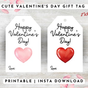 Printable Cute Valentine's Day Gift Tags, Watercolor Pink and Red ...