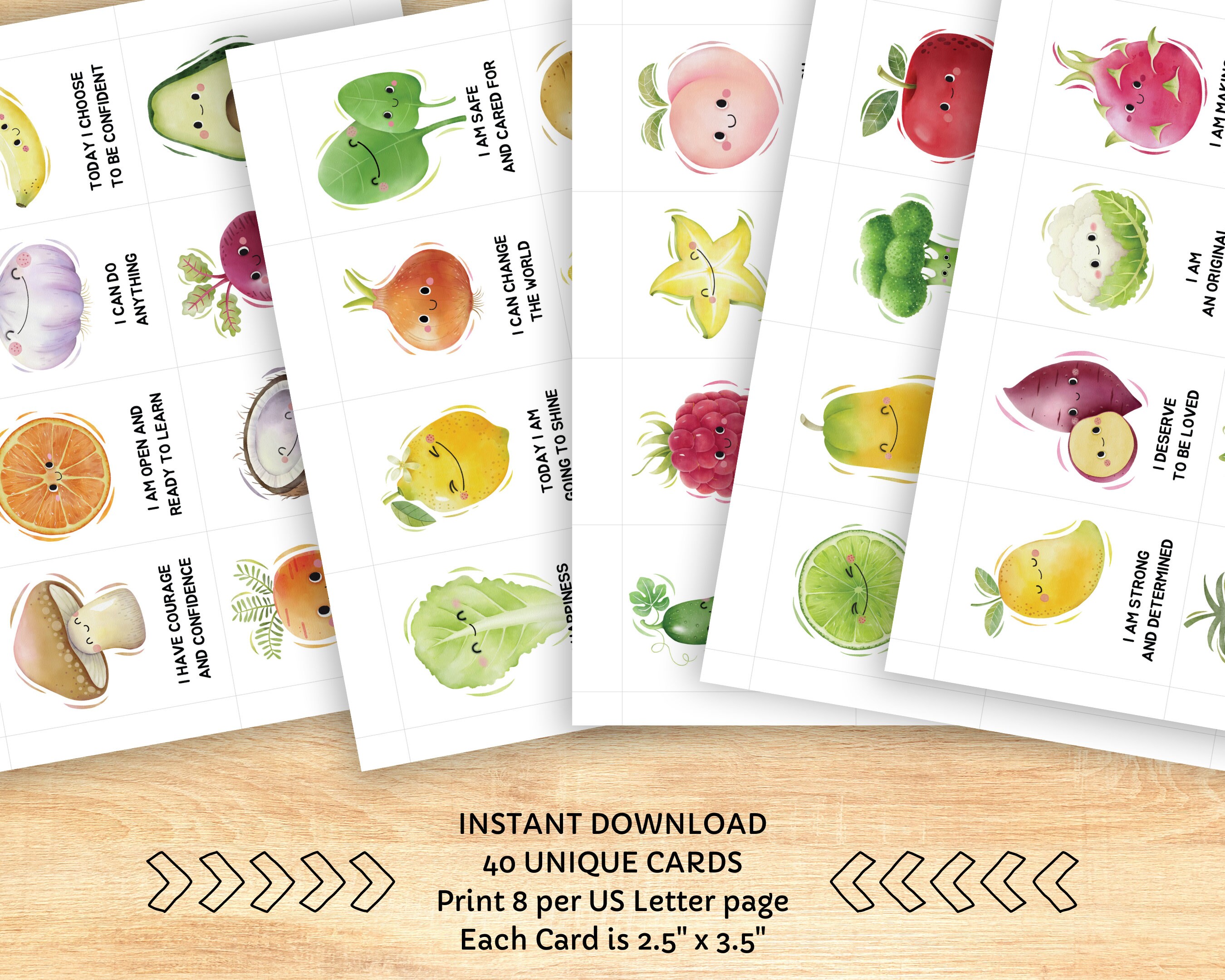 Printable Cute Veggies and Fruits Affirmations for Kids, Children's ...