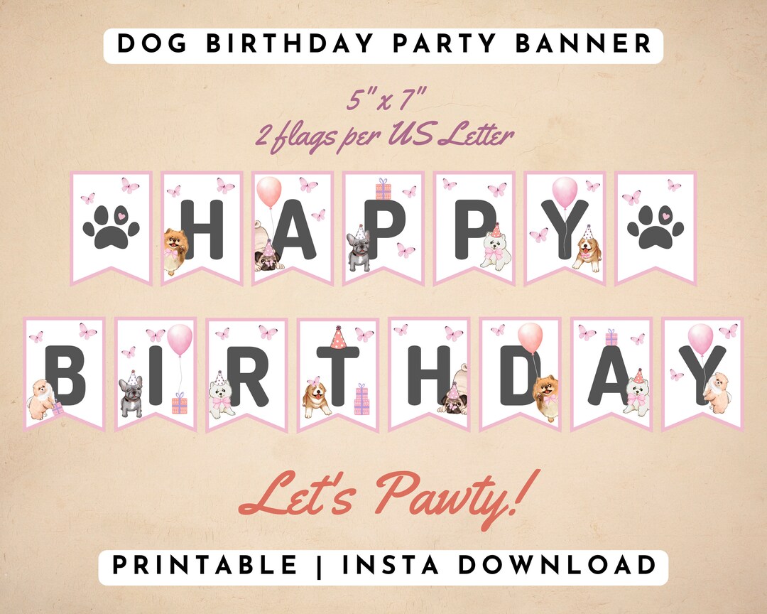 Printable Happy Birthday Girl Dog Banner, Girl Puppy Birthday Bunting ...