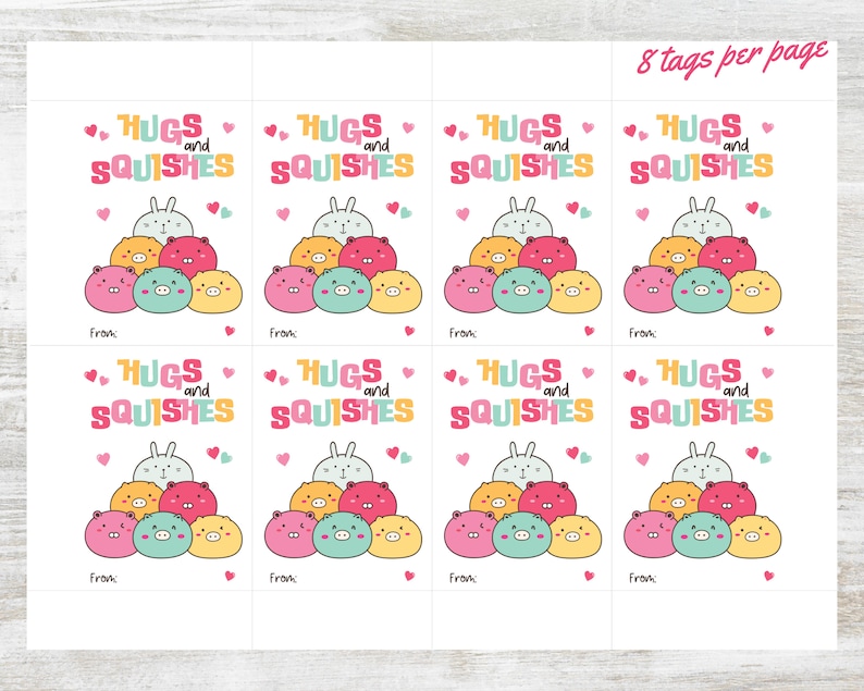Printable Hugs and Squishes Valentine's Day Gift Tag, Squish Valentine ...