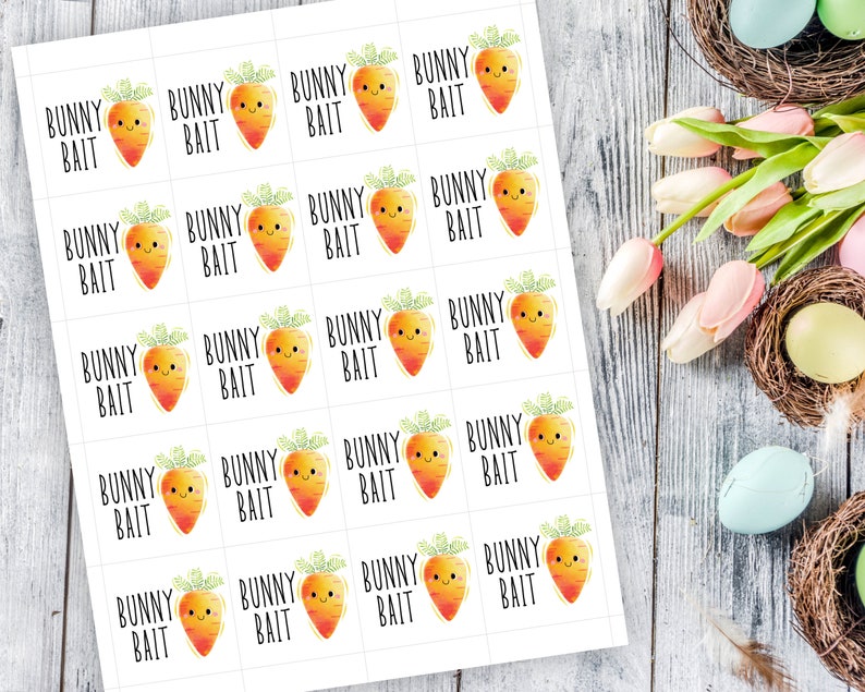 Printable Bunny Bait Cute Carrot Gift Tag Square -2" , Easter Cookie ...