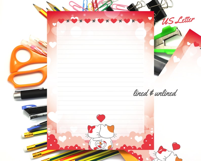 Printable Cute Valentine's Day Stationery, Cat Love Valentine's Day ...