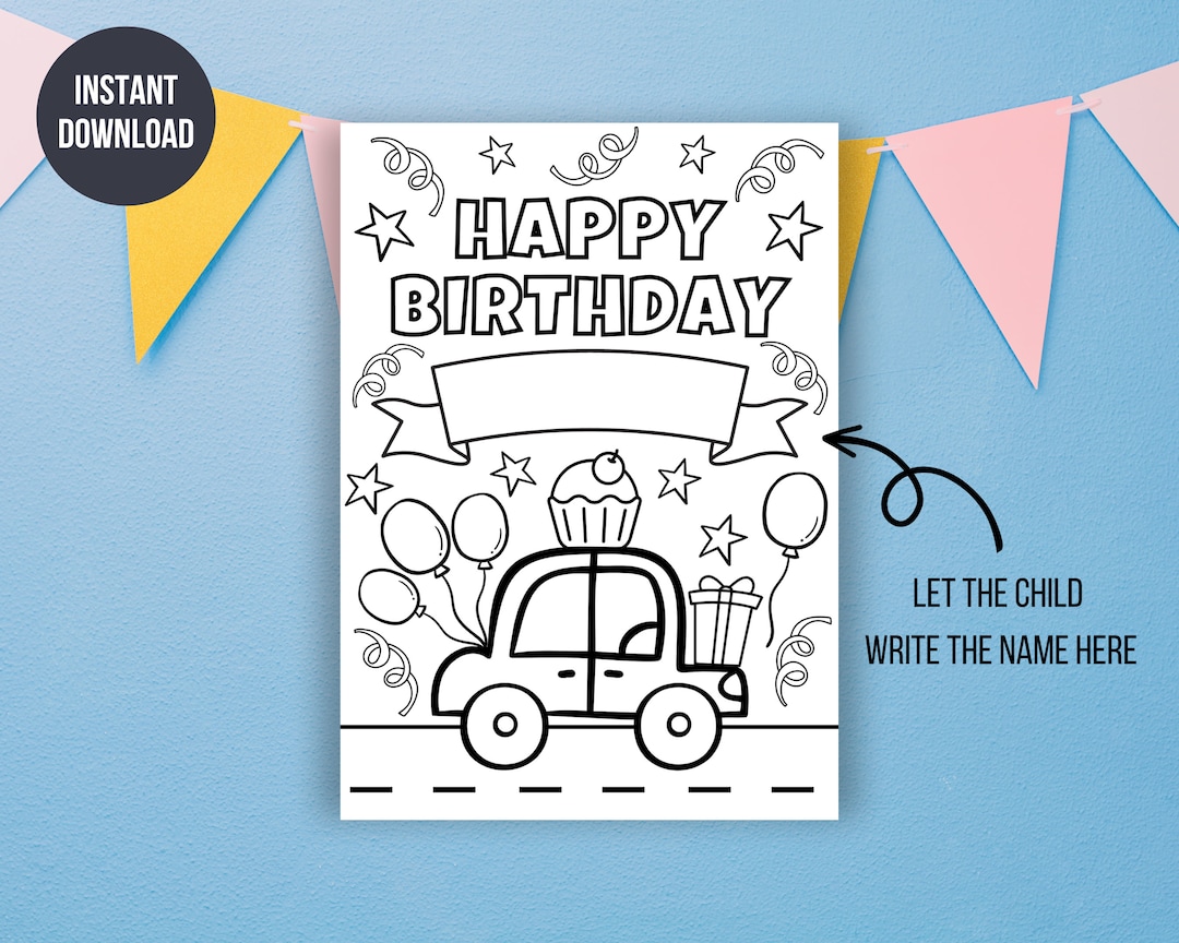 Printable Happy Birthday Card to Color, Colorable Birthday Card From ...