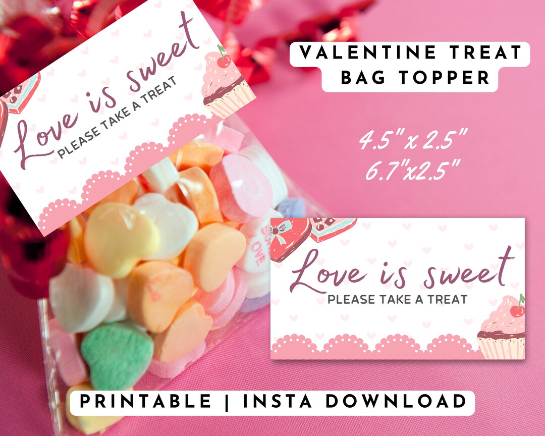 Printable Valentine's Day Treat Bag Topper, DIY Valentine Day Cookie ...
