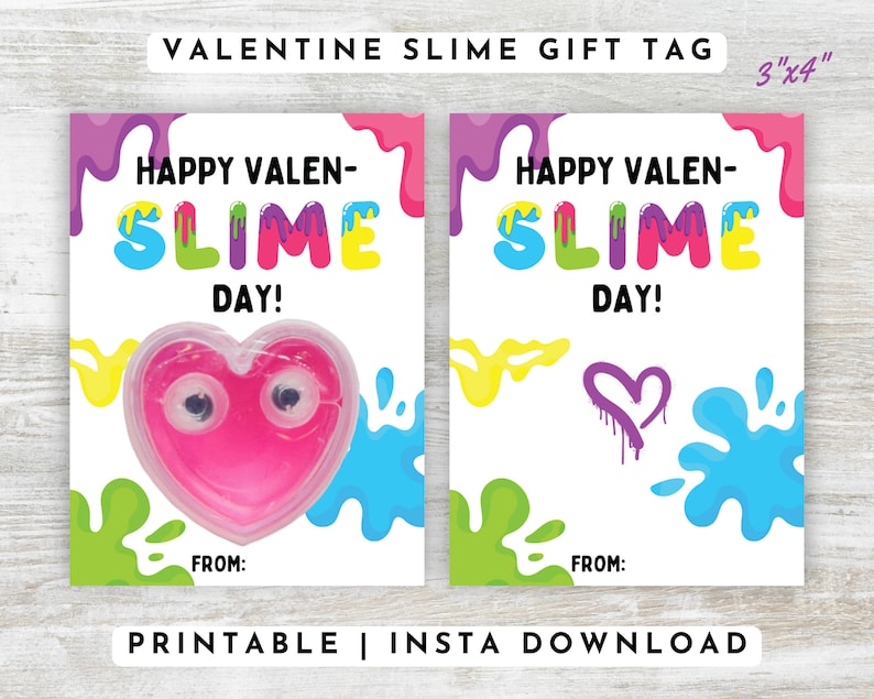 Printable Valentine Slime Gift Tag, Happy Valen-slime Day Classroom ...