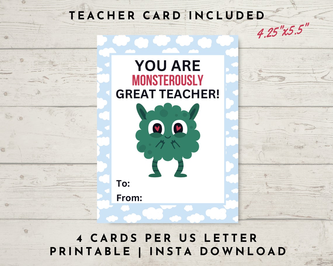 Kids Monster Valentines Day Cards, Happyster Valentines Day, Printable ...
