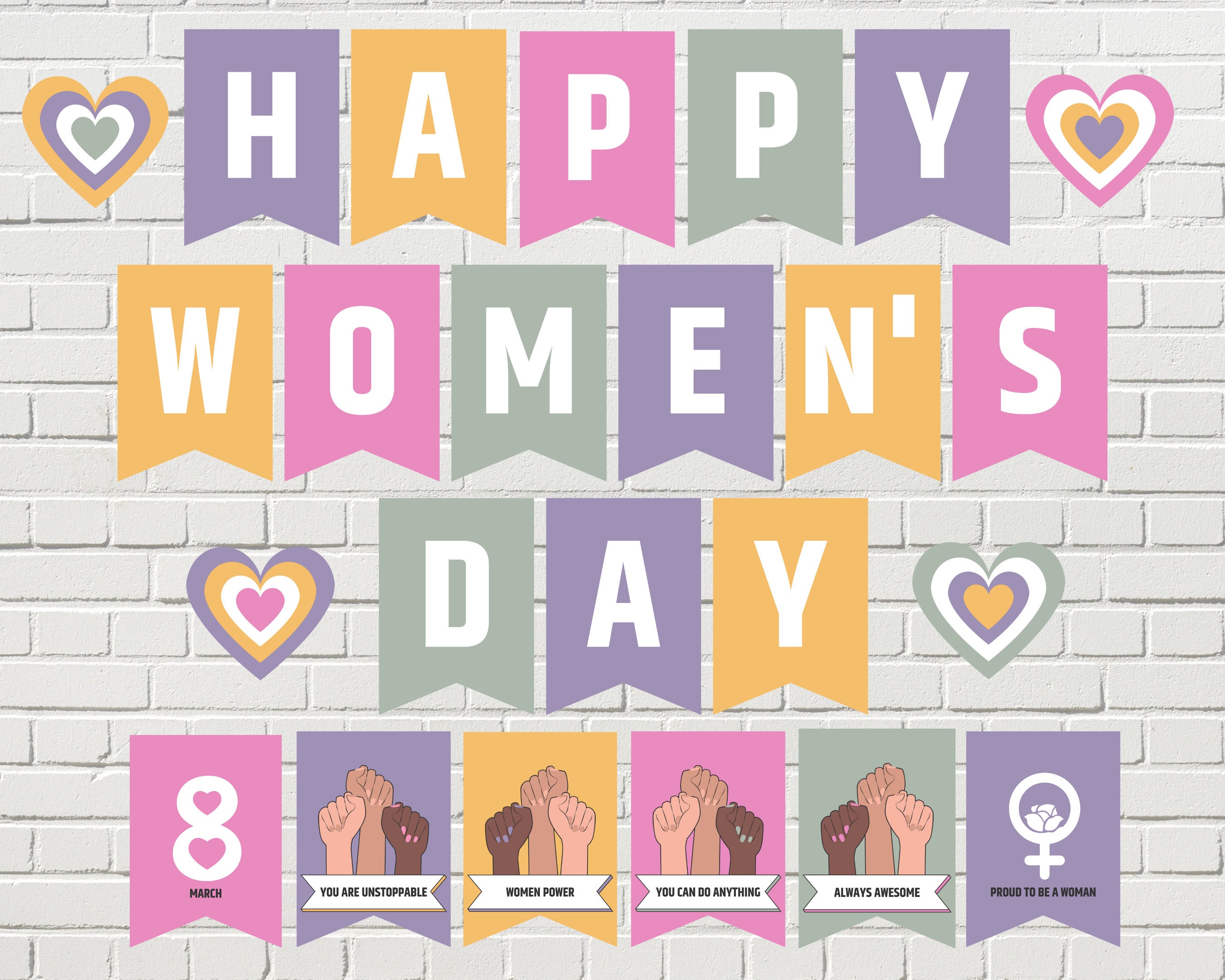 Printable Happy Women's Day Banner, International Women's Day Banner ...