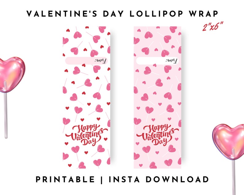 Printable Valentine's Day Lollipop Wrap, Kids Printable Valentine ...