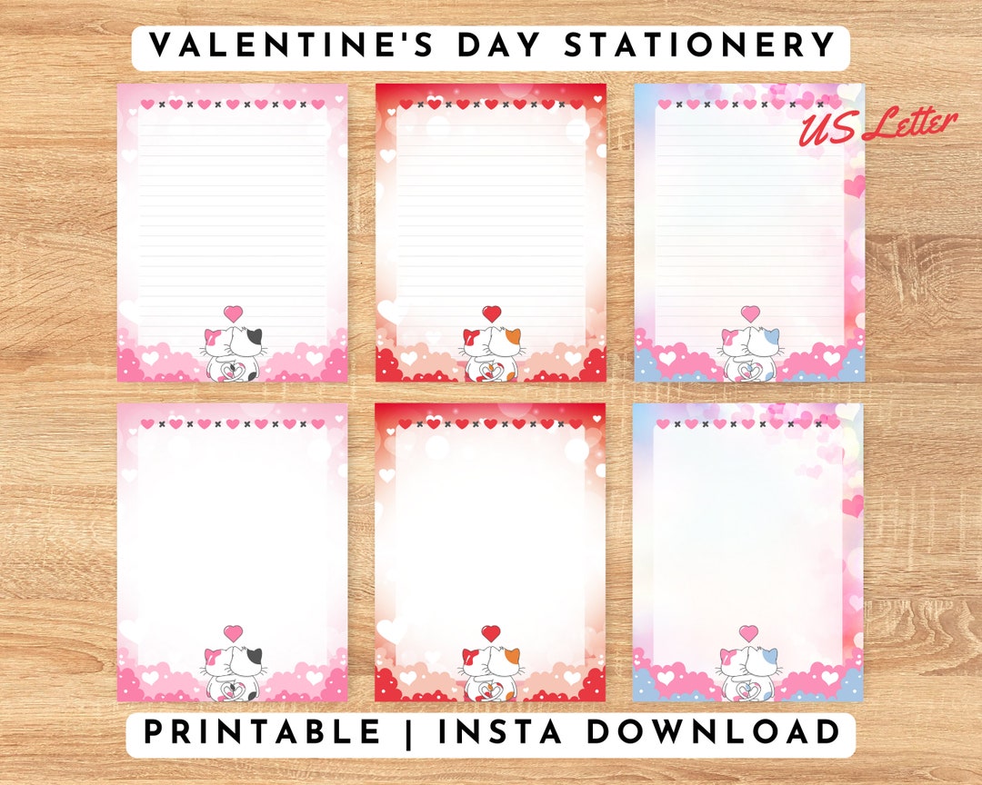 Printable Cute Valentine's Day Stationery, Cat Love Valentine's Day ...