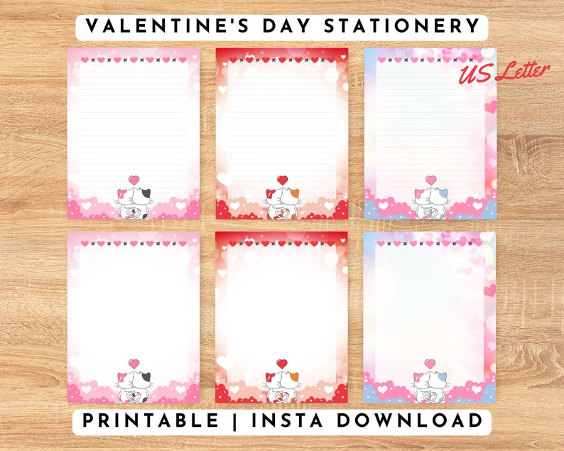 Printable Cute Valentine's Day Stationery, Cat Love Valentine's Day ...