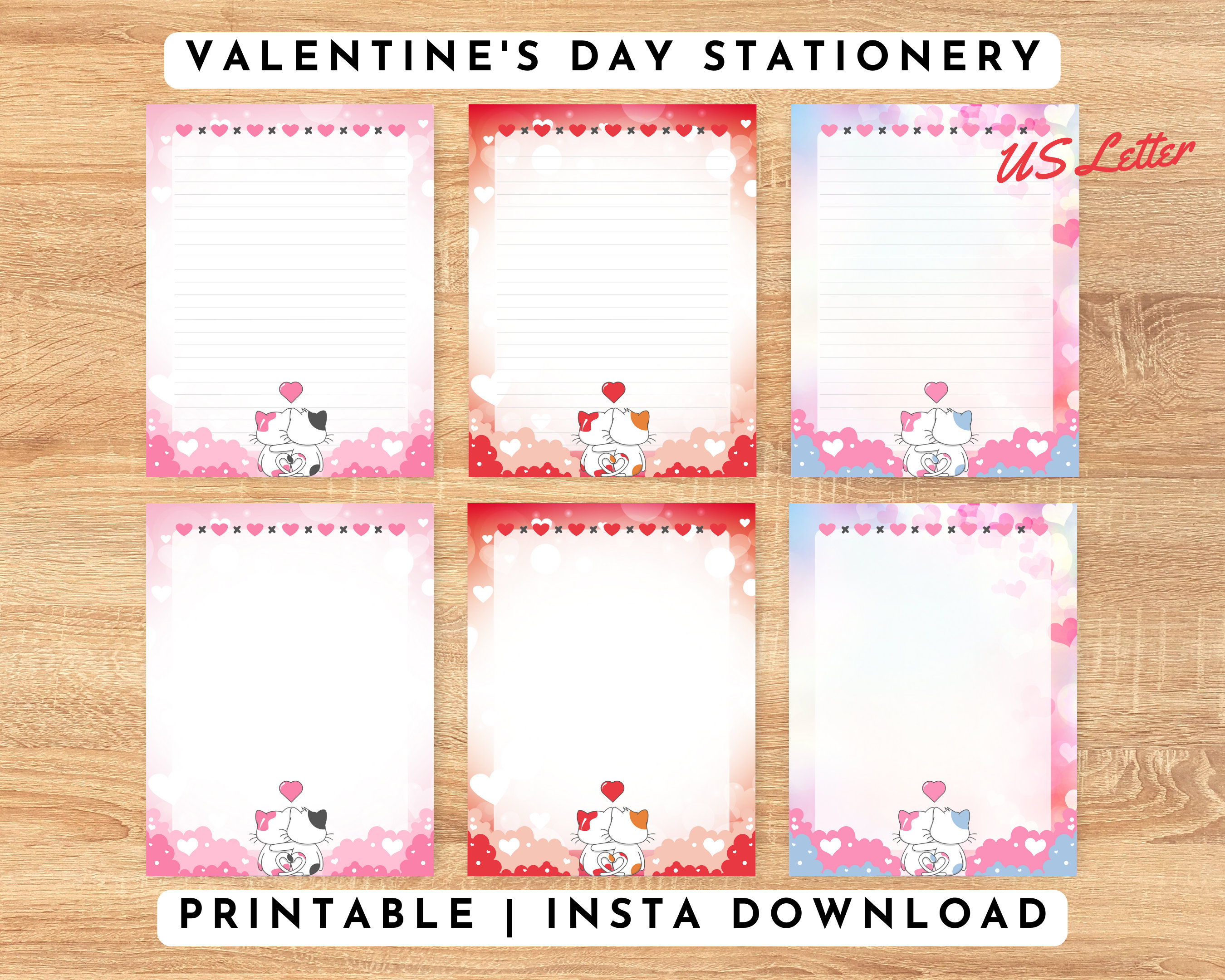 Printable Cute Valentine's Day Stationery, Cat Love Valentine's Day ...