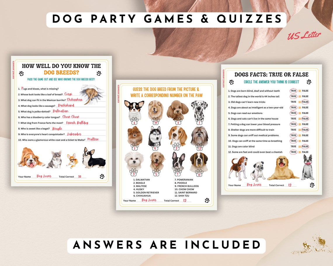 Printable Dog Party Games and Quizzes, Dog Birthday Party Games, Puppy ...