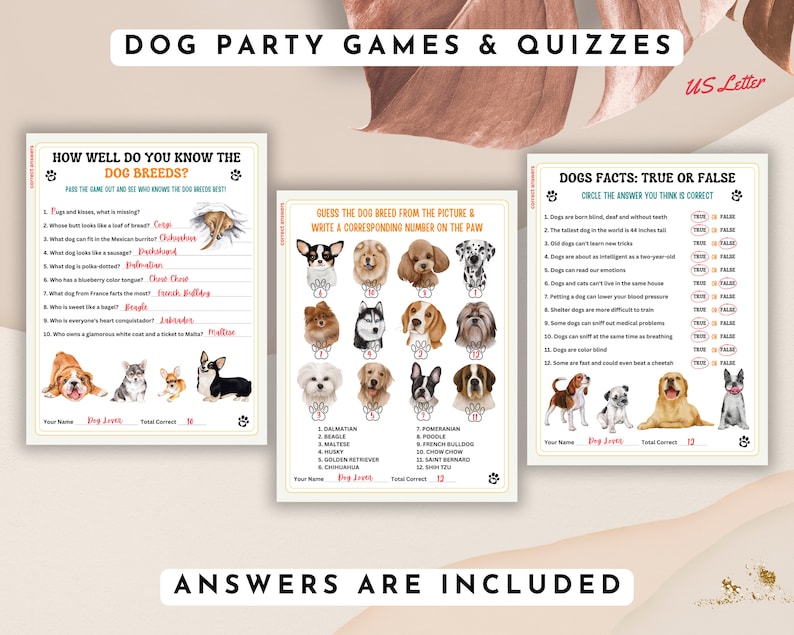 Printable Dog Party Games and Quizzes, Dog Birthday Party Games, Puppy ...