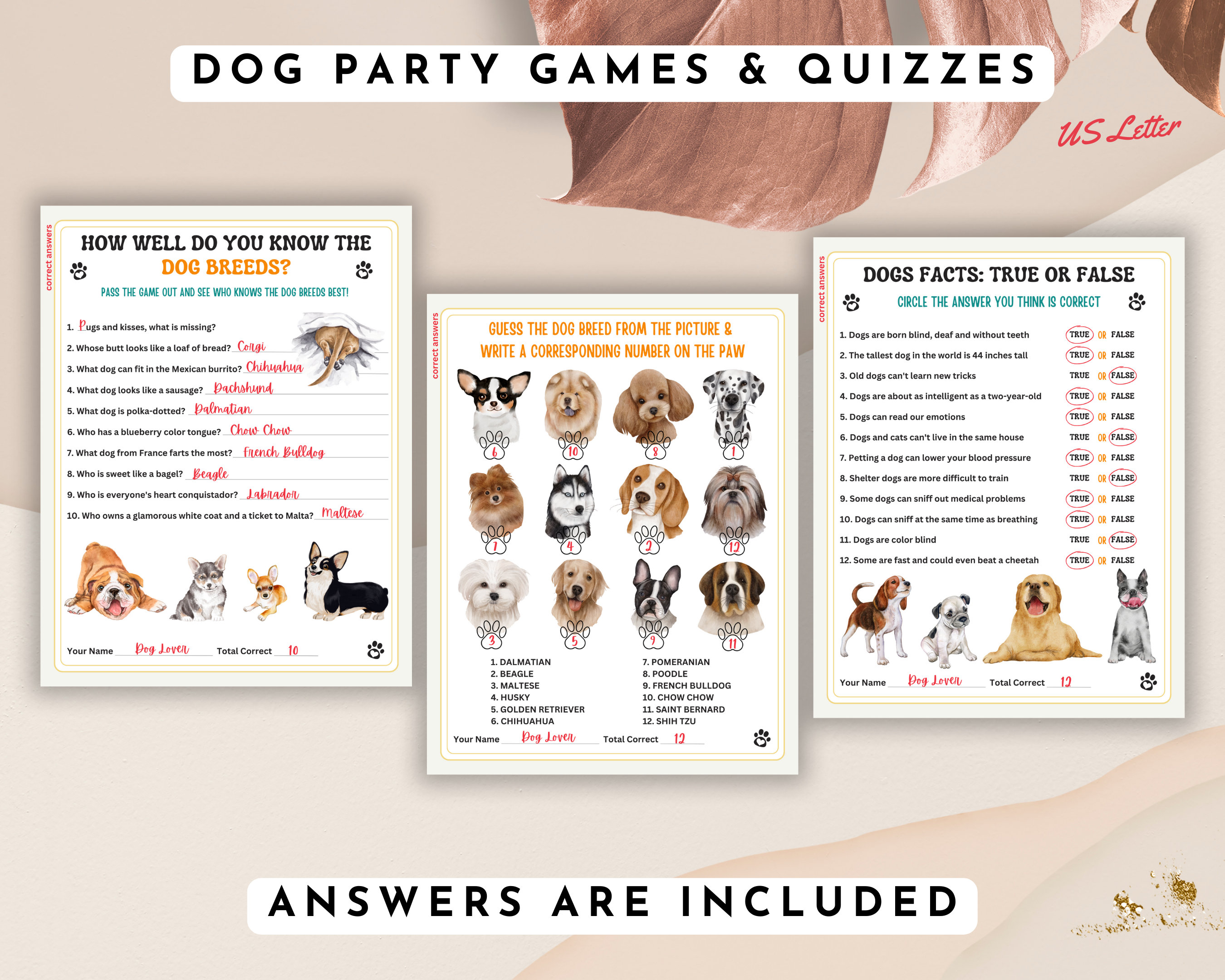 Printable Dog Party Games and Quizzes, Dog Birthday Party Games, Puppy ...