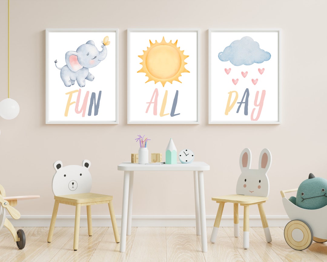 Fun All Day Printable Set of 3, Kids Pastel Wall Art, Nursery Wall Art ...