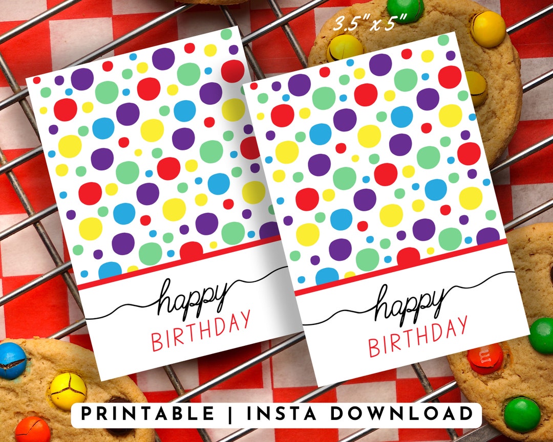 Printable Happy Birthday Colorful Confetti Mini Cookie Card, Happy ...