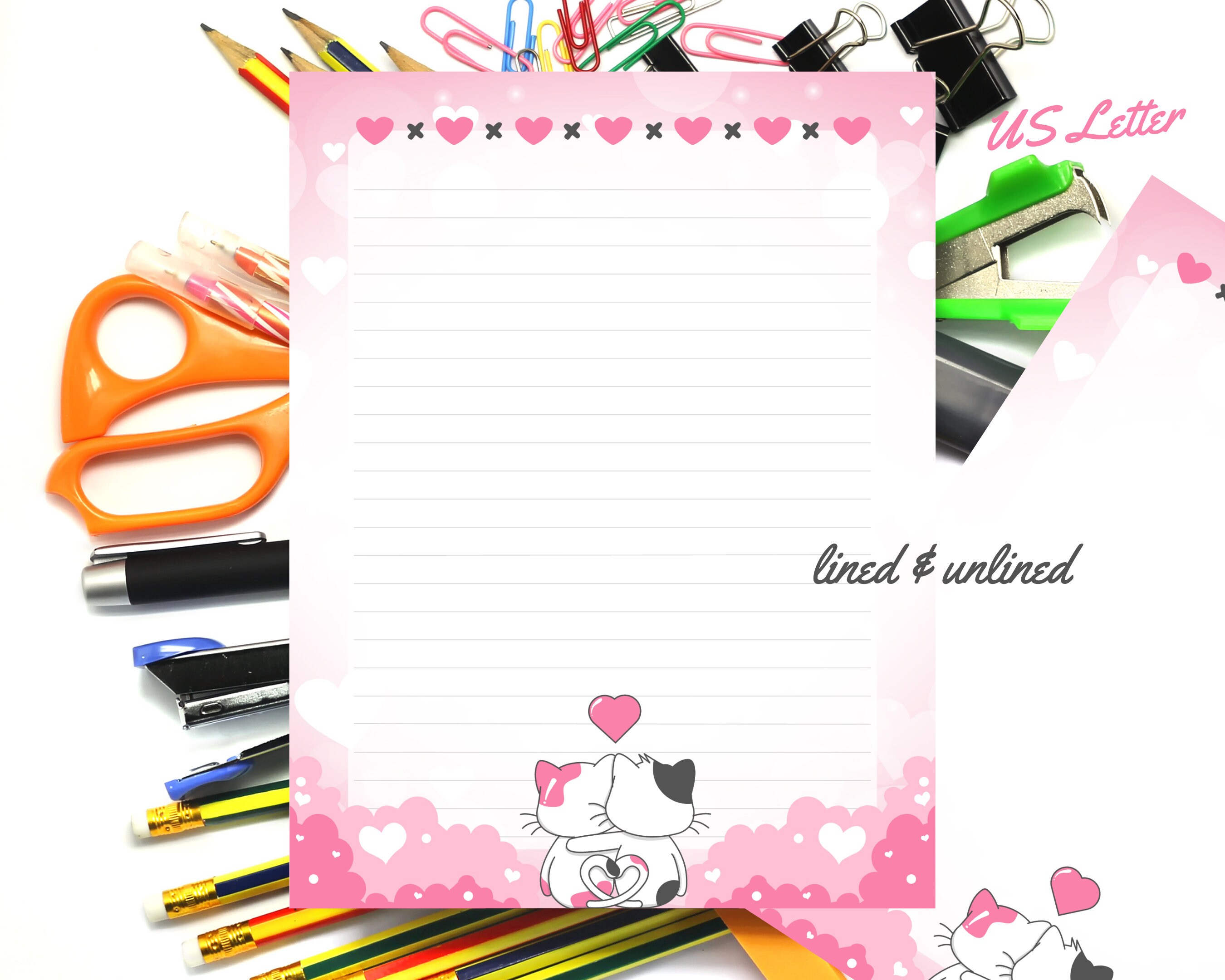 Printable Cute Valentine's Day Stationery, Cat Love Valentine's Day ...