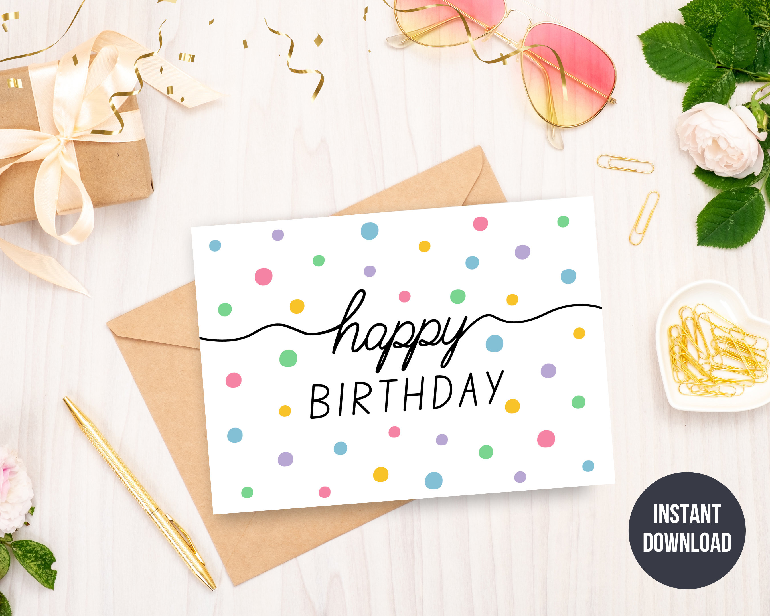 Printable Simple and Cute Happy Birthday Greeting Card, Pastel Colorful ...