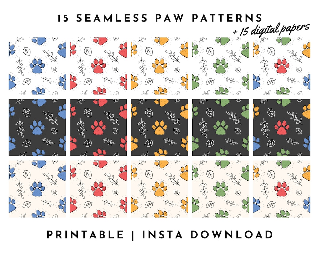 Seamless Colorful Paw Pattern, Paws Digital Paper, Paw Patterns, Animal ...