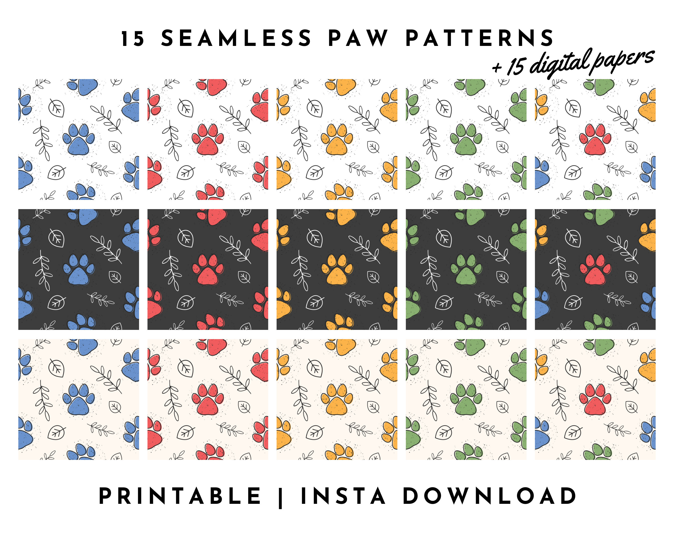 Seamless Colorful Paw Pattern, Paws Digital Paper, Paw Patterns, Animal ...