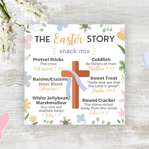 Printable the Easter Story Snack Mix 3.5" Square Treat Tag, Scriptures ...