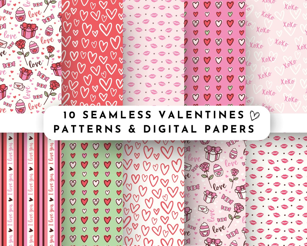 10 Seamless Valentines Digital Papers for Backgrounds, Scrapbooking ...